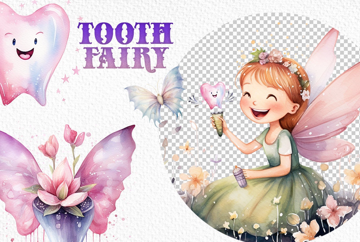 Tooth Fairy Watercolor Clipart Png, Fairy Tale, Wings, Baby Tooth ...