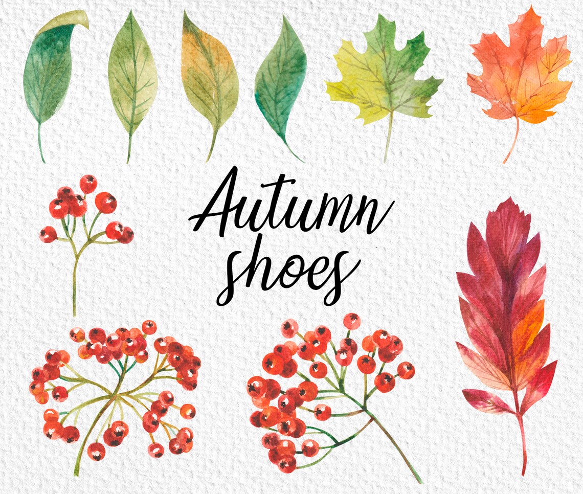 Fall Clipart, Autumn Clipart, Autumn Shoes Watercolor Clipart, Leaves ...