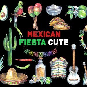 Mexican Fiesta Cute Digital Watercolor Clipart Png Hand - Etsy
