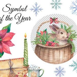 New Year Animals Clipart, Christmas Rabbit Clipart, Bunny Png, Retro ...