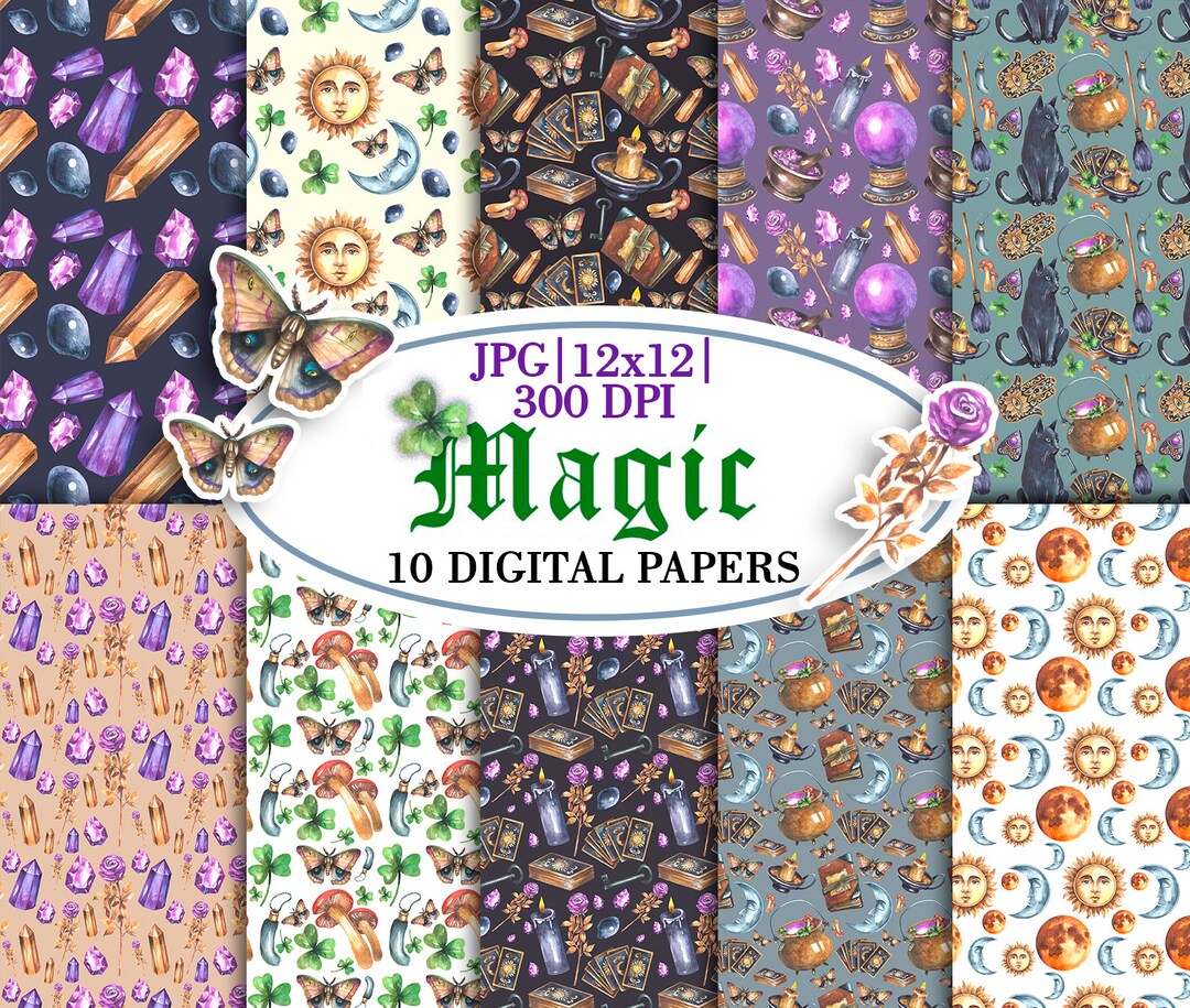 Magic Digital Papers, Scrapbooking Paper, Magic Backgrounds, Witch ...