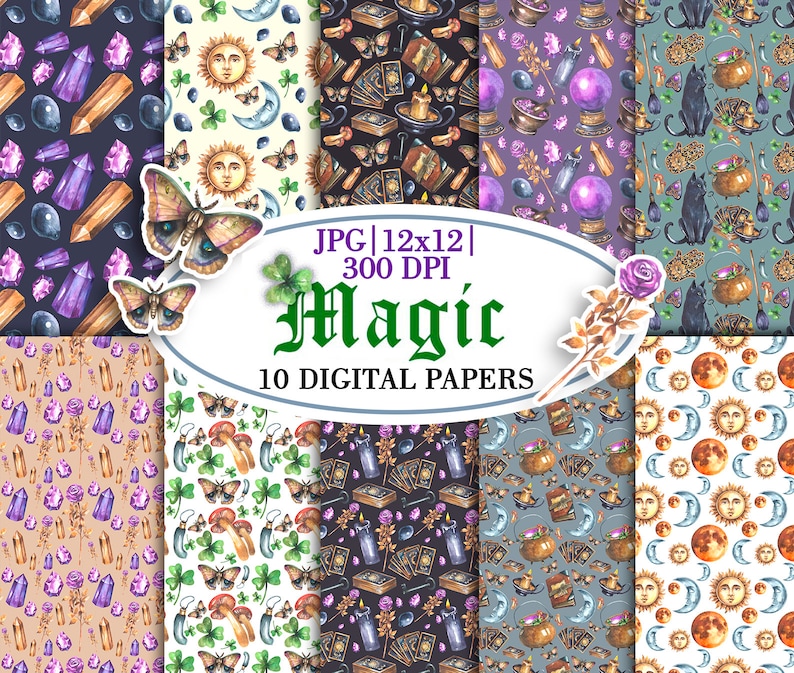 Magic Digital Papers, Scrapbooking Paper, Magic Backgrounds, Witch ...