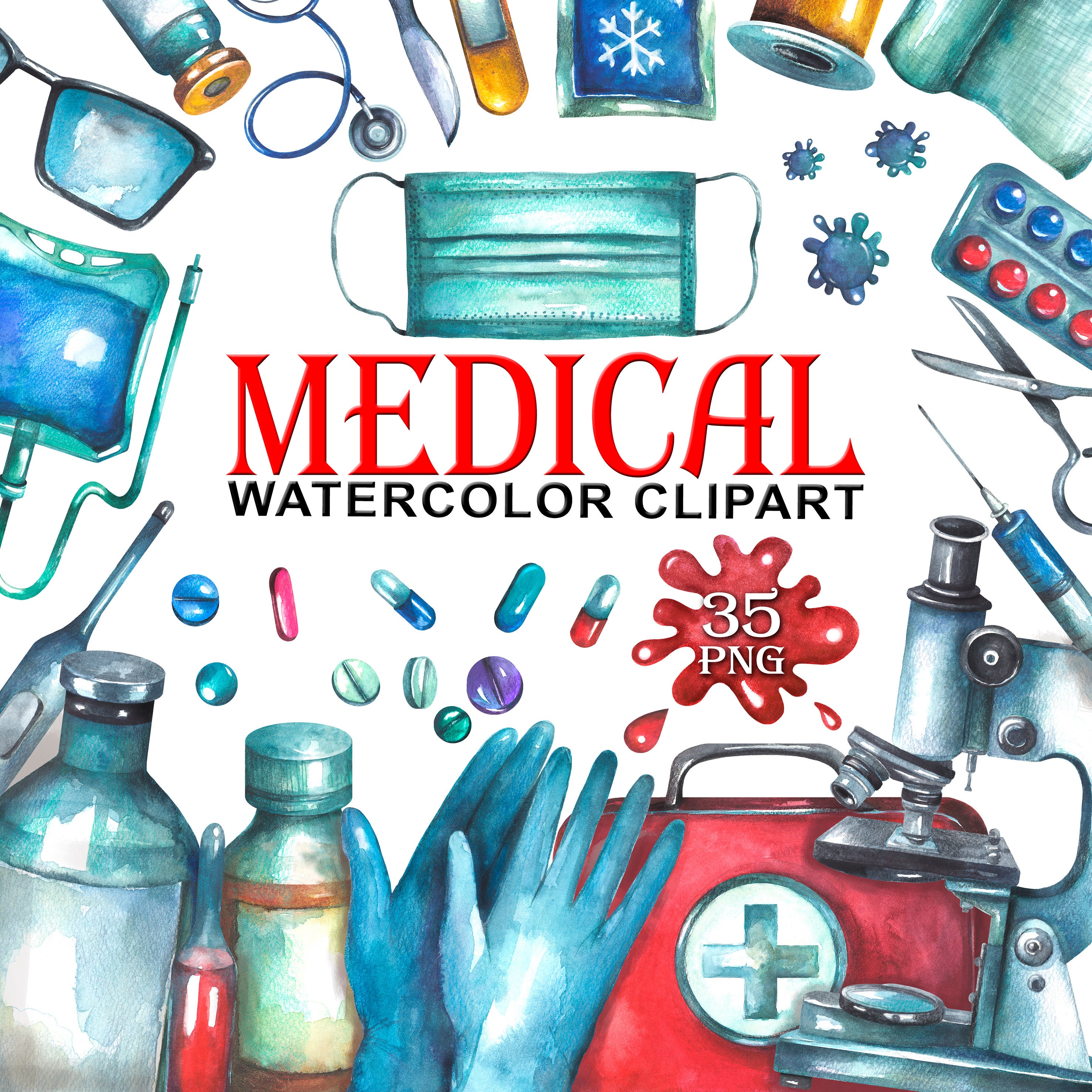 Watercolor Medical Clipart: Doctor, Nurse, Hospital (35 PNG) (digital ...