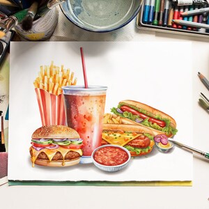 Fast Food Clipart, Watercolor Clipart, Food Illustration Png ...