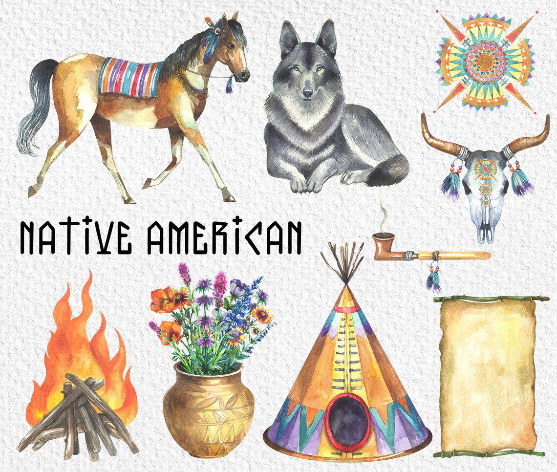 Native American Watercolor Cliparts, Bohemian Clipart, Boho Png ...