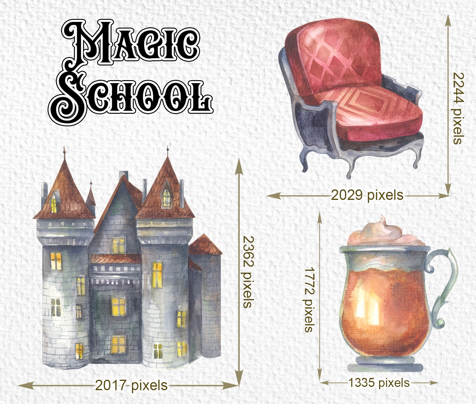 Magic School Watercolor Clipart, Magical Wizard Birthday Party ...
