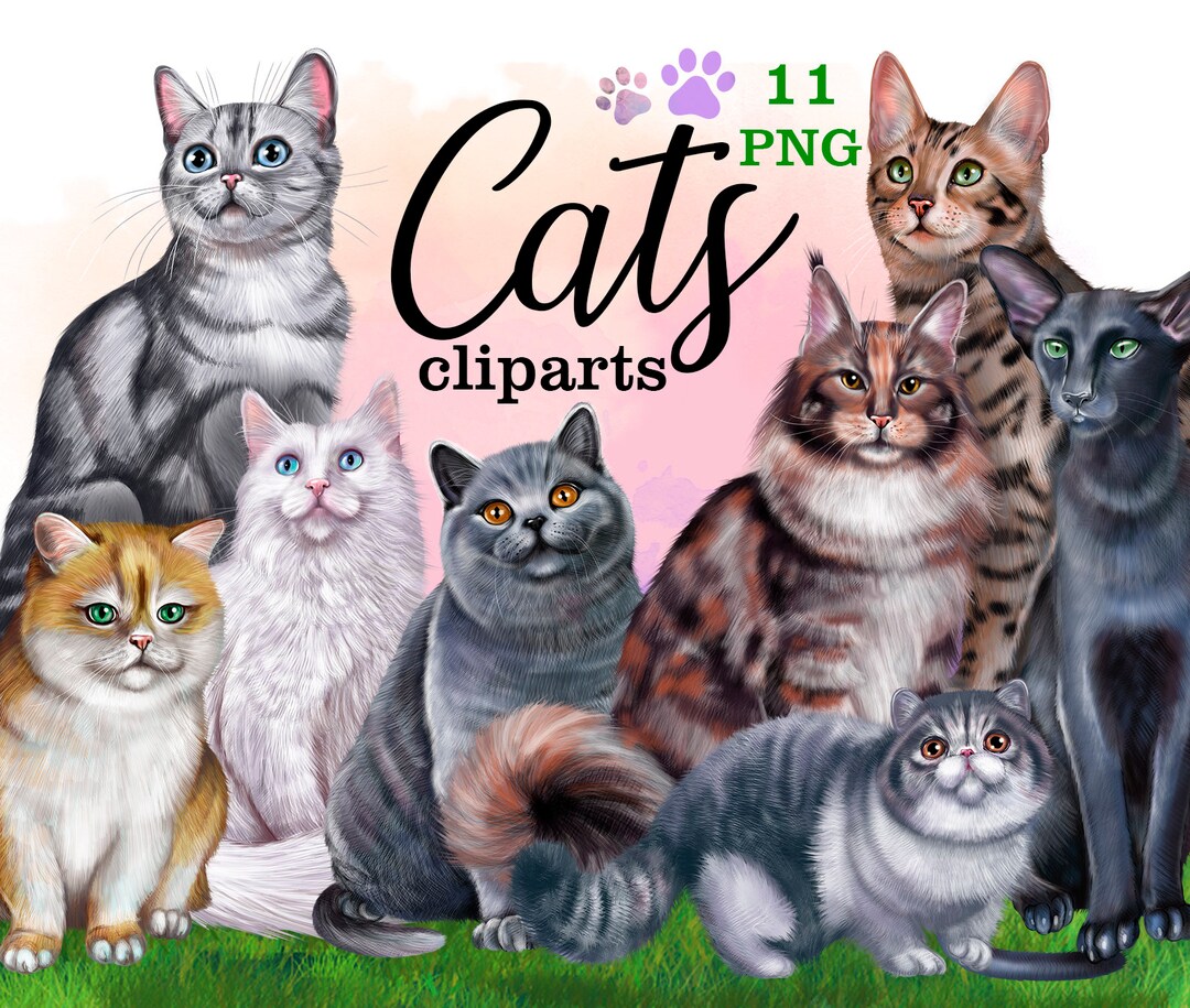CATS Set Clipart, Cats BUNDLE, Hand Painted, Kittens for Mugs, Cute ...