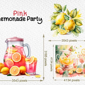 Watercolor Pink Lemonade Clipart: Summer Party PNG (digital Download ...