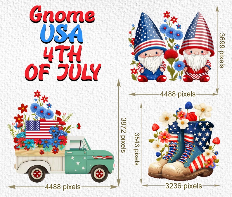Cute Patriotic Gnomes Clipart, 4th July, American Flag Red White Blue ...