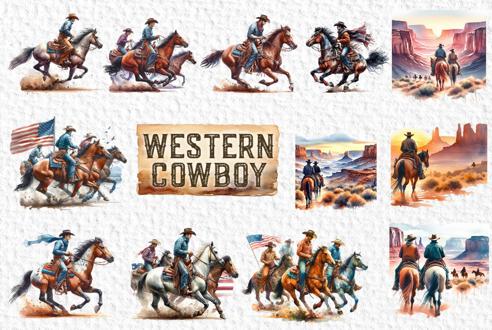 Watercolor Western Clipart Png, Cowboy Clipart, Wild West Clipart ...