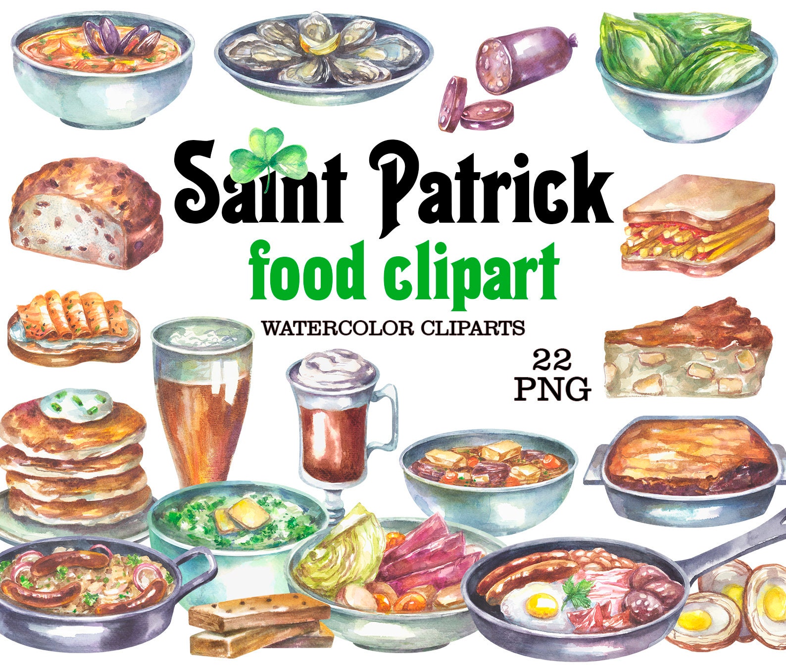 Saint Patrick Food Clipart, Watercolor Clipart, Food Png, Saint ...