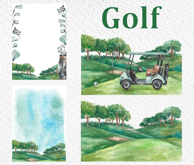 Golf Watercolor Clipart Set: Sports PNG Graphics (digital Download) - Etsy