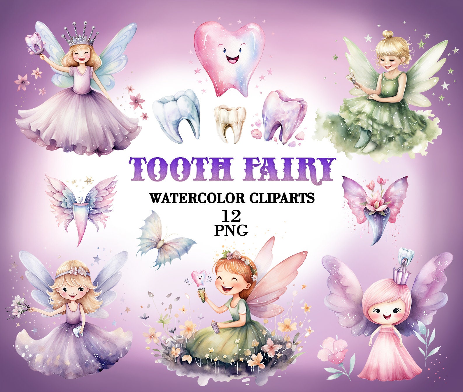 Tooth Fairy Watercolor Clipart Png, Fairy Tale, Wings, Baby Tooth ...