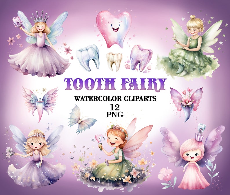 Tooth Fairy Watercolor Clipart Png, Fairy Tale, Wings, Baby Tooth ...