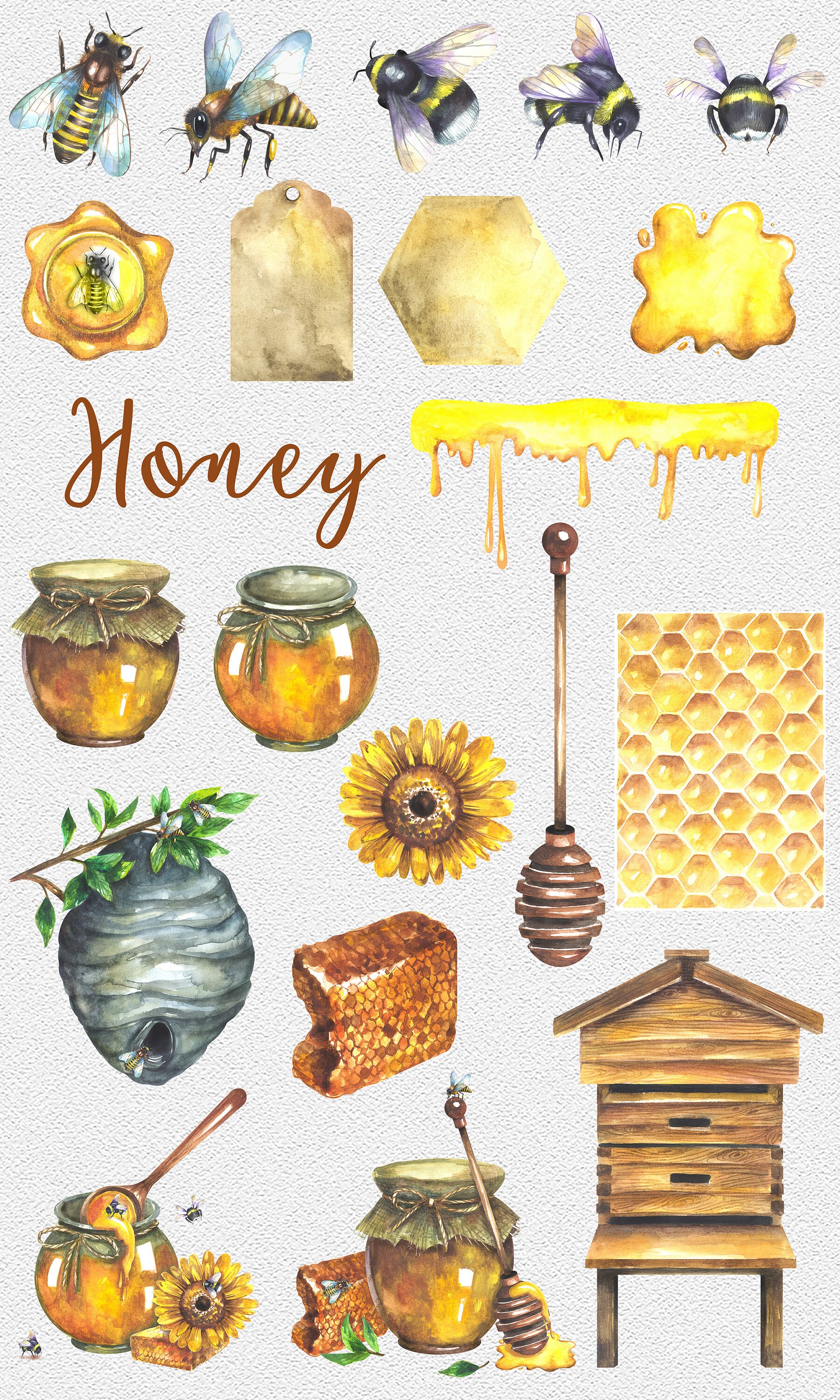 Honey Watercolor Clipart, Bees Clipart Png, Pot of Honey, Baby Shower ...