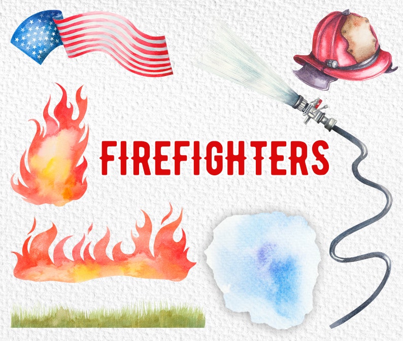 Fire Truck Clipart, Firefighters Watercolor Clipart, Red Fire Truck ...