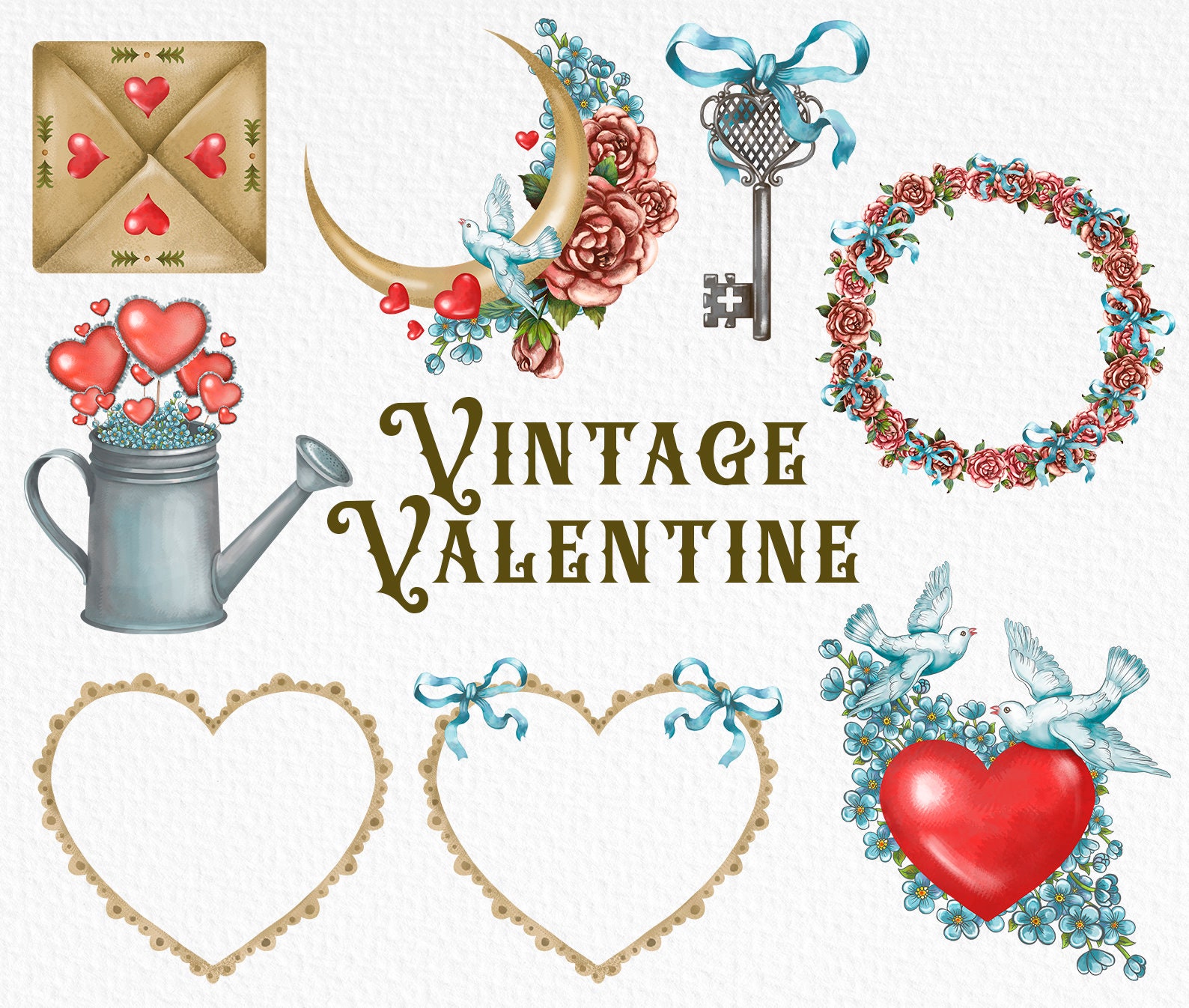 Vintage Valentine Clipart, Retro Valentines, Sublimation Design Antique ...
