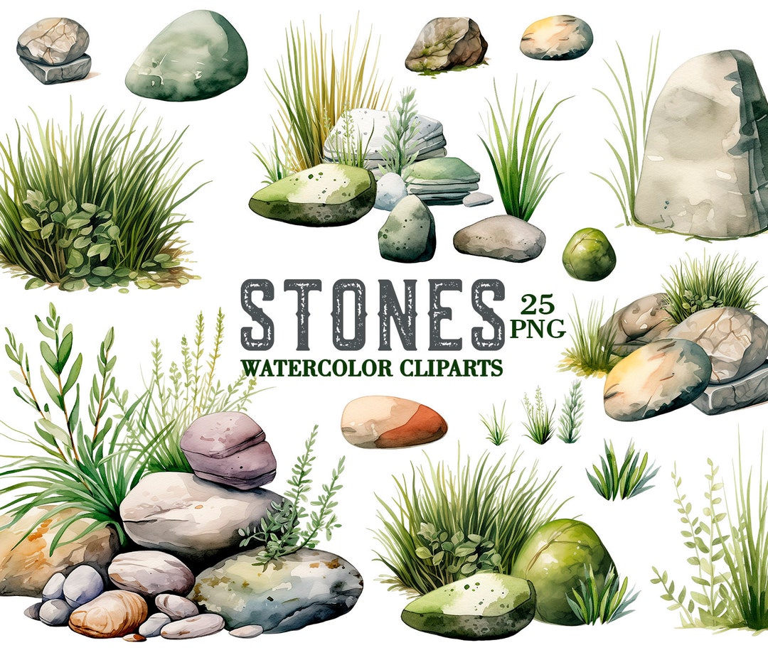 Stones Watercolor Clipart Png, Rock Clipart, Landscape, Nature ...