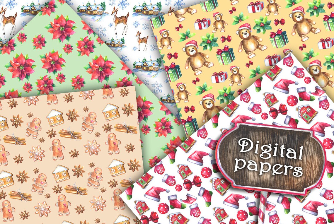 Christmas Digital Paper Watercolor Printable Paper Christmas Background ...
