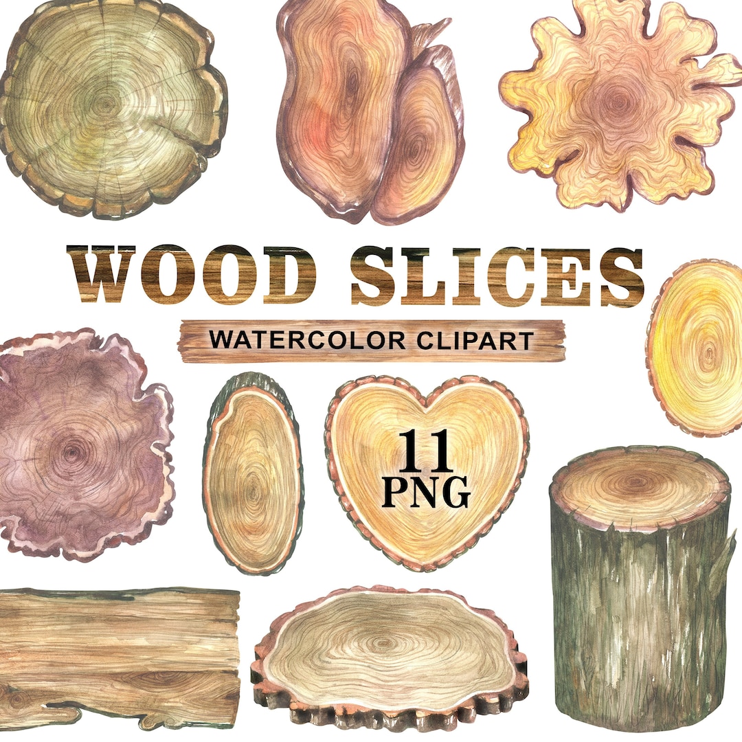 Wood Slices Watercolor Clipart, Wooden Frames, Forest Decor, Rustic ...