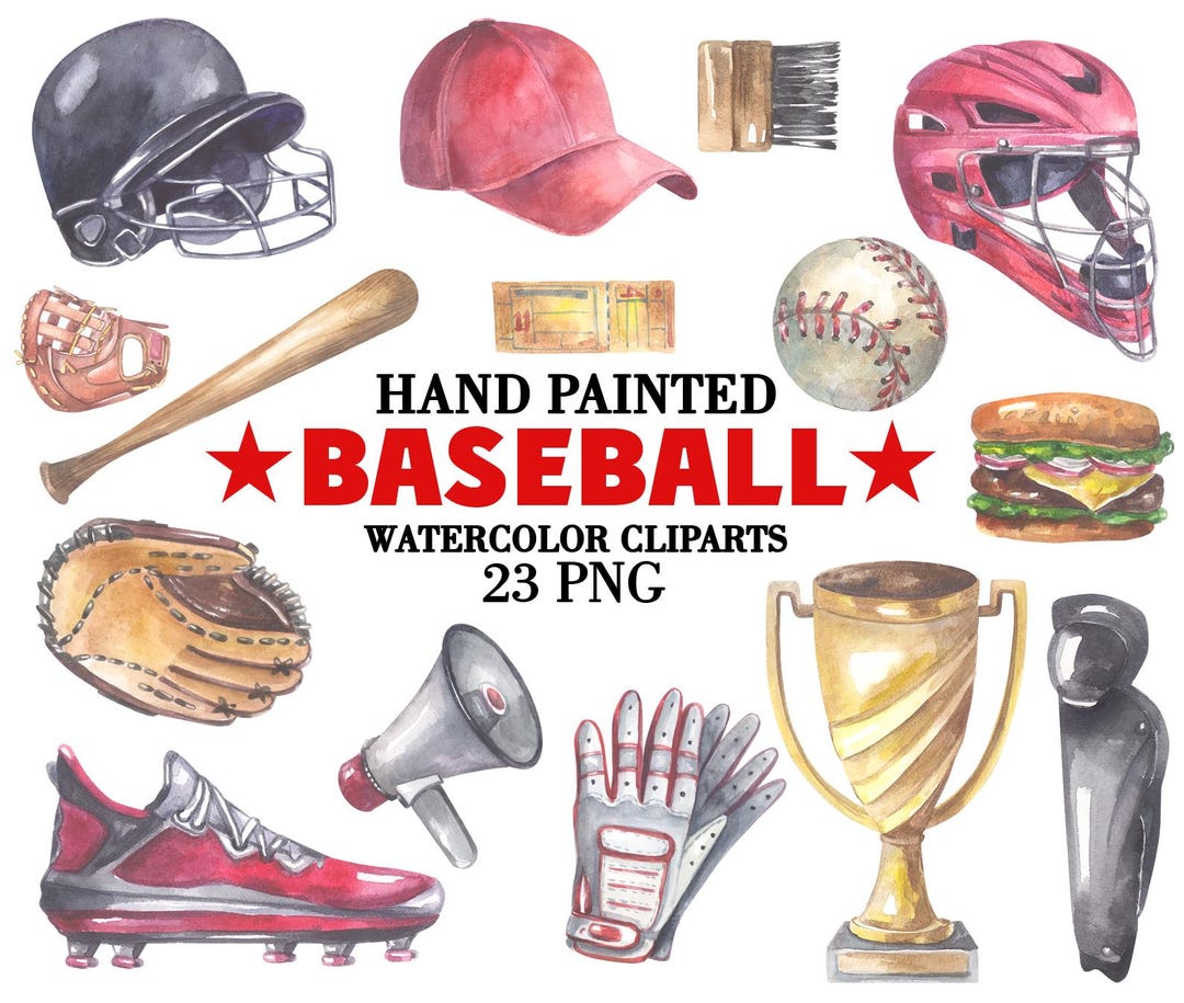 Watercolor Baseball Clipart: Hand-painted Sports Graphics (PNG, Digital ...