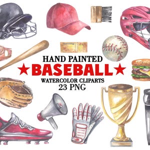 Watercolor Baseball Clipart: Hand-painted Sports Graphics (PNG, Digital ...