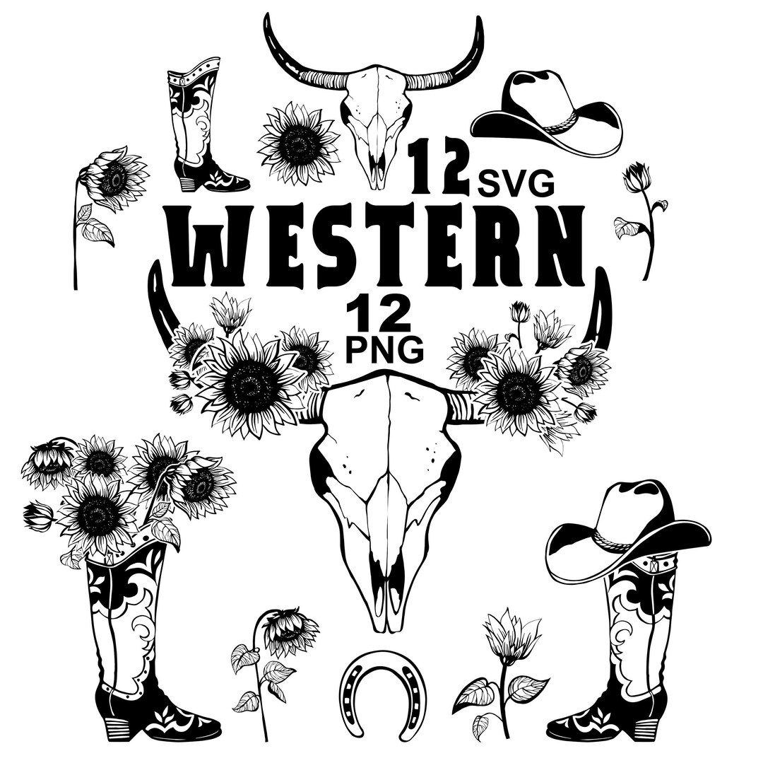 Western Svg, Sunflower Svg, Cowboy Skull Svg, Bull Skull, Cowboy Hat ...