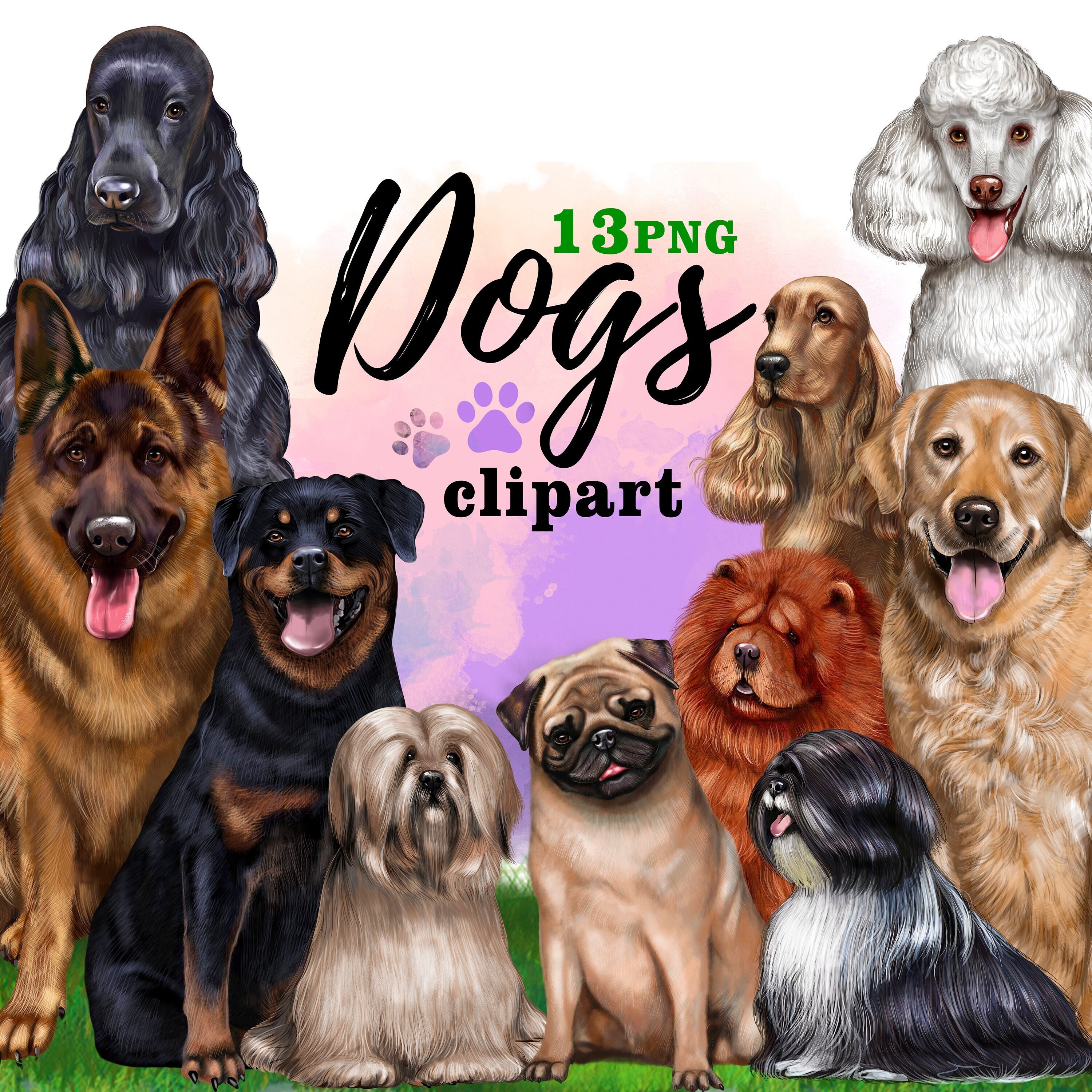 DOGS Set Clipart, Dogs BUNDLE, Hand Painted, Puppies for Mugs, Cute ...
