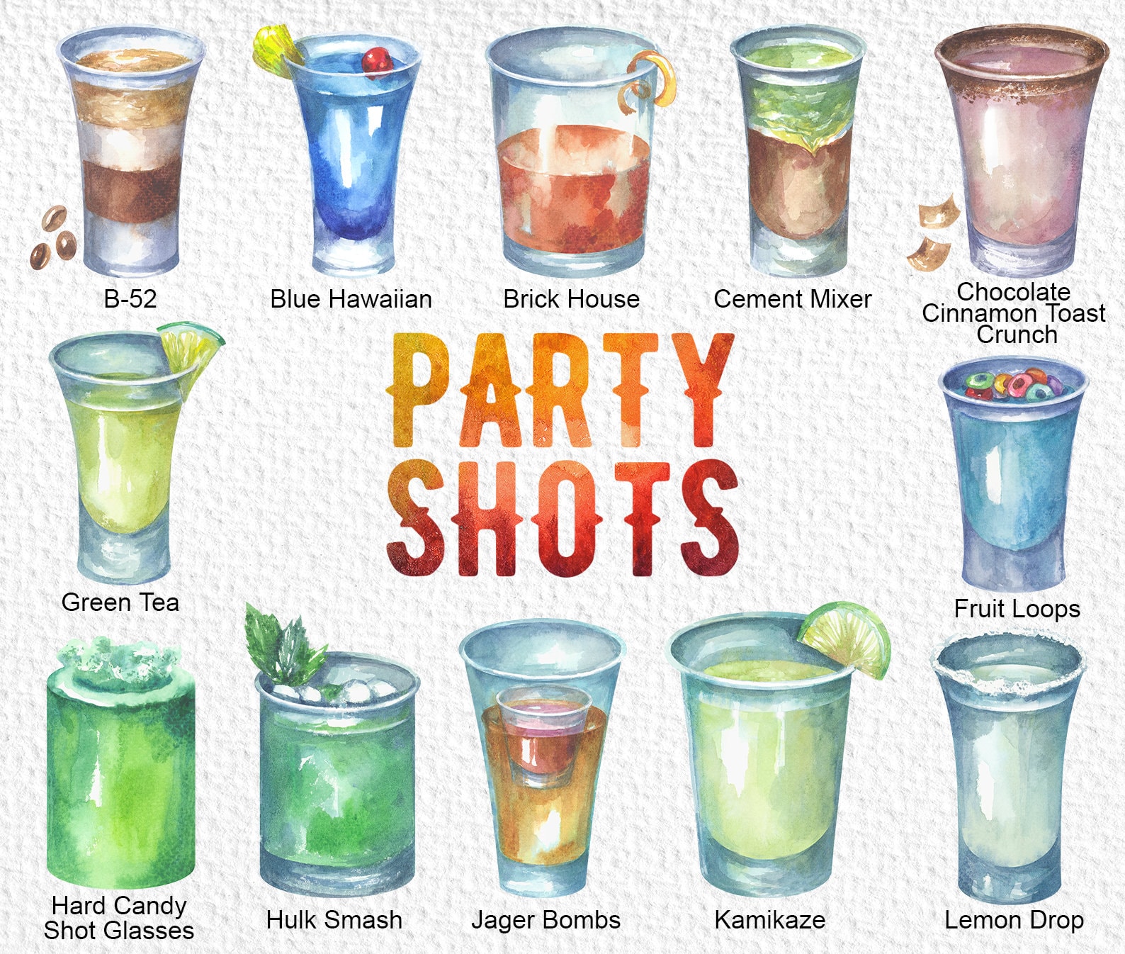 Watercolor Party Shots Clipart: Alcohol Drinks, Cocktails (23 PNG) - Etsy