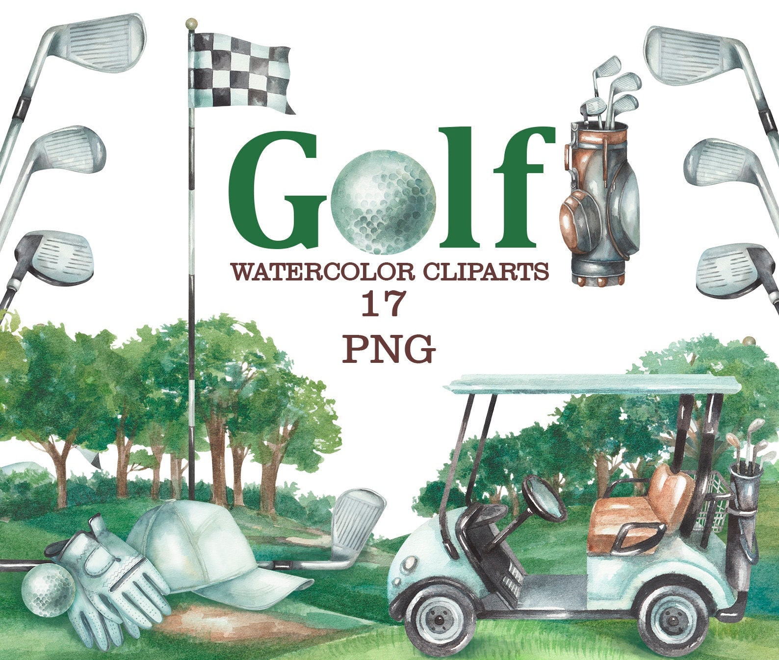 Golf Watercolor Clipart Set: Sports PNG Graphics (digital Download) - Etsy