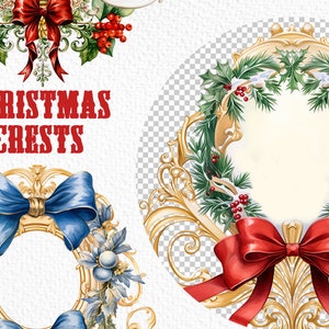 Watercolor Christmas Crest Clipart: Holiday Frame Illustrations (PNG ...
