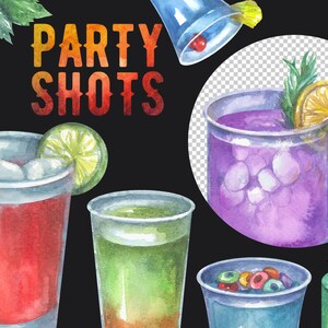 Watercolor Party Shots Clipart: Alcohol Drinks, Cocktails (23 PNG) - Etsy