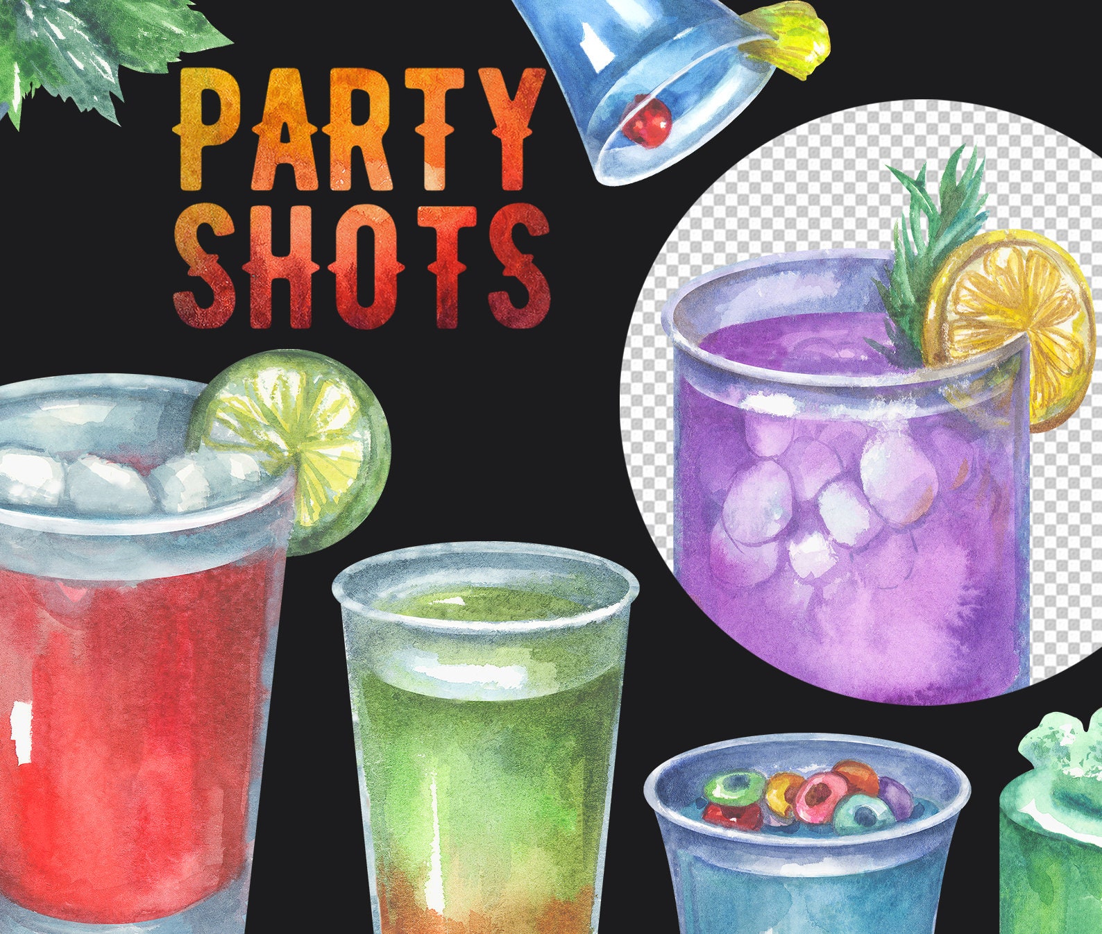 Party Shots Watercolor Clipart, Watercolor Drinks Clipart, Shots ...