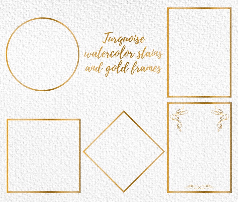 Turquoise Watercolor Stains and Gold Frames, Teal Splash, Turquoise ...