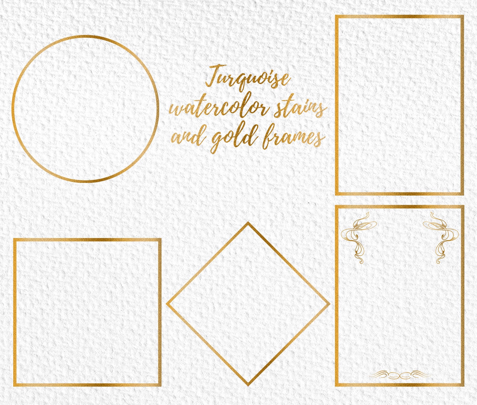 Turquoise Watercolor Stains and Gold Frames, Teal Splash, Turquoise ...