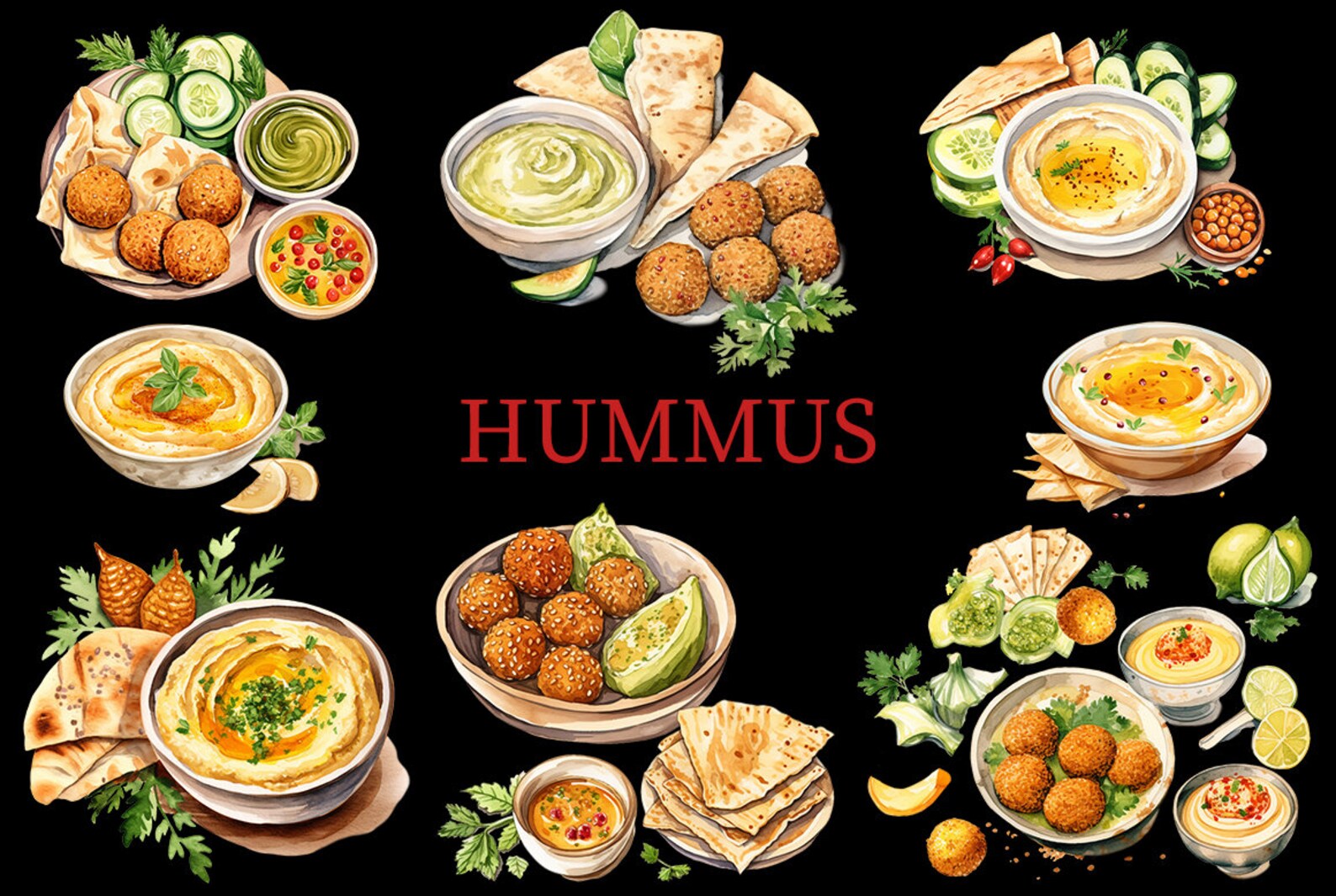 Hummus Watercolor Clipart Png, Hummus Recipe, Falafel, Legume, Drawing ...