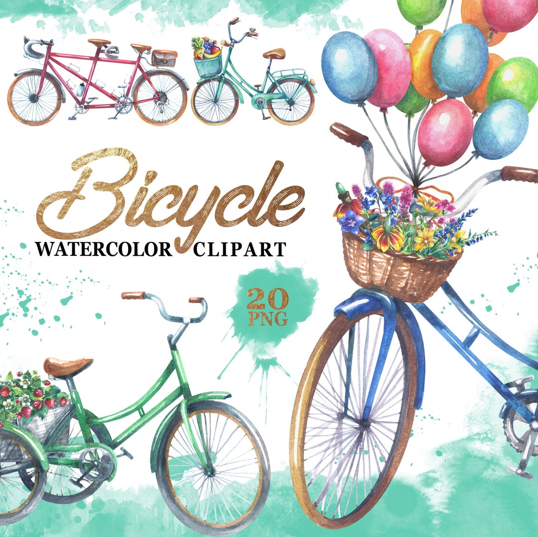 Bicycle Watercolor Clipart, Bike Png, Hand Painted Bicycle, Flower ...