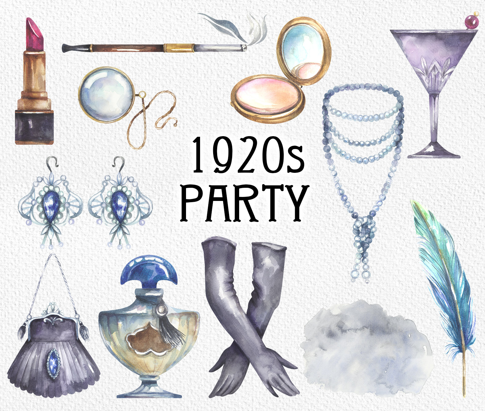 1920s Party Watercolor Clipart, 1920 Party Invitation, Png Roaring 20s ...