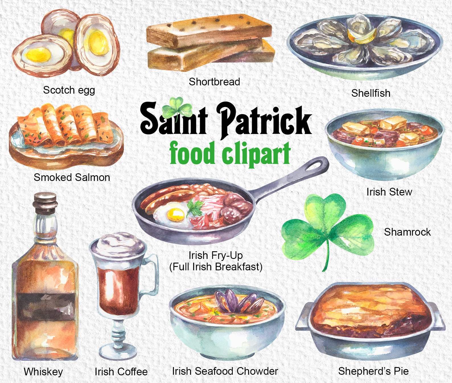 Saint Patrick Food Clipart, Watercolor Clipart, Food Png, Saint ...