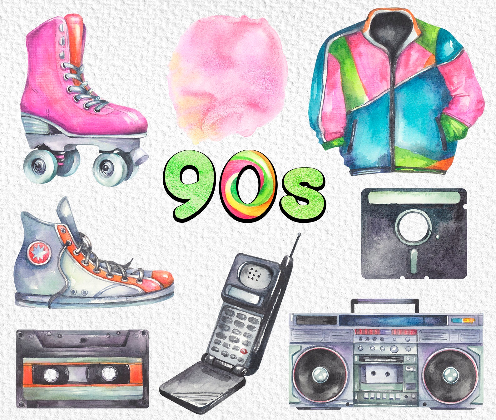 90s Clipart Png Watercolor 1990 Party 90s Invitation 90s - Etsy