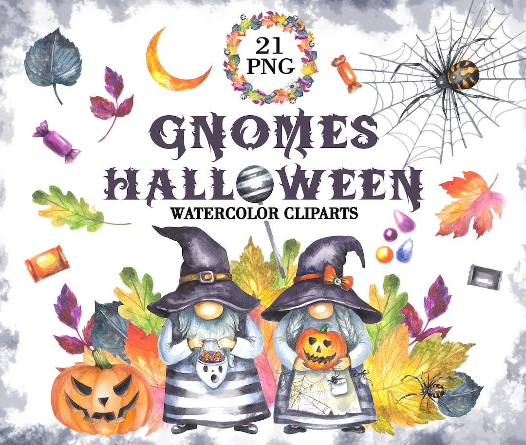 Gnomes Halloween Watercolor Clipart, Watercolor Fall Png, Gnomes ...