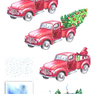 Watercolor Christmas Truck, Christmas Truck Clipart, Christmas Truck ...
