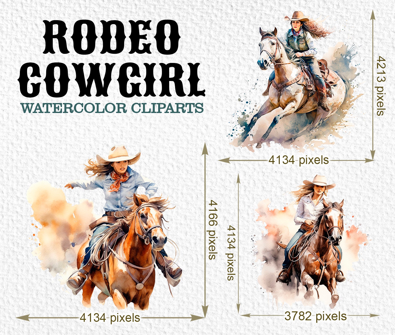 Rodeo Cowgirl Watercolor Clipart Rodeo Birthday Western - Etsy