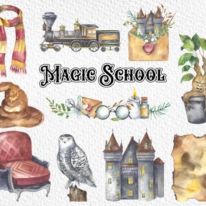 Magic School Watercolor Clipart, Magical Wizard Birthday Party ...