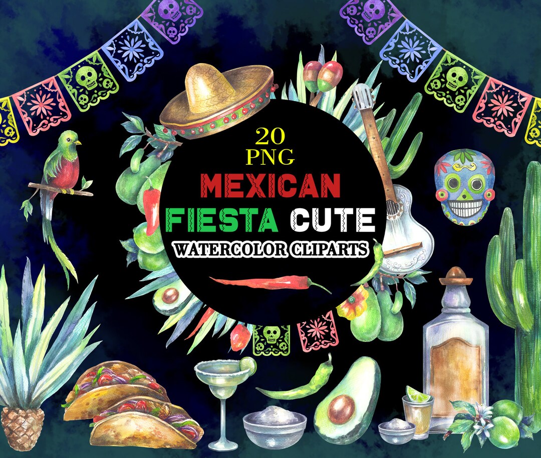 Mexican Fiesta Cute Digital Watercolor Clipart Png, Hand Painted Cinco ...