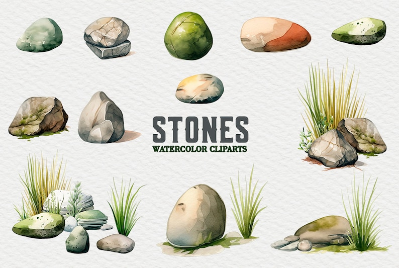 Stones Watercolor Clipart Png, Rock Clipart, Landscape, Nature ...