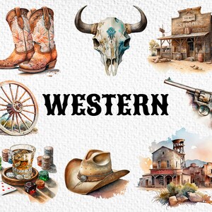 Watercolor Western Clipart, Cowboy Clipart, Wild West Clipart, Country ...