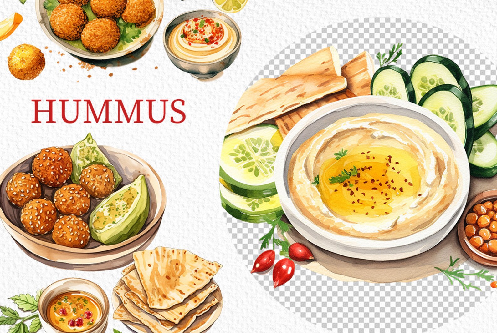 Hummus Watercolor Clipart Png, Hummus Recipe, Falafel, Legume, Drawing ...