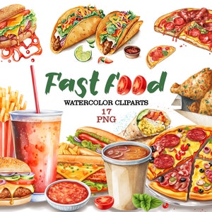Fast Food Clipart, Watercolor Clipart, Food Illustration Png ...