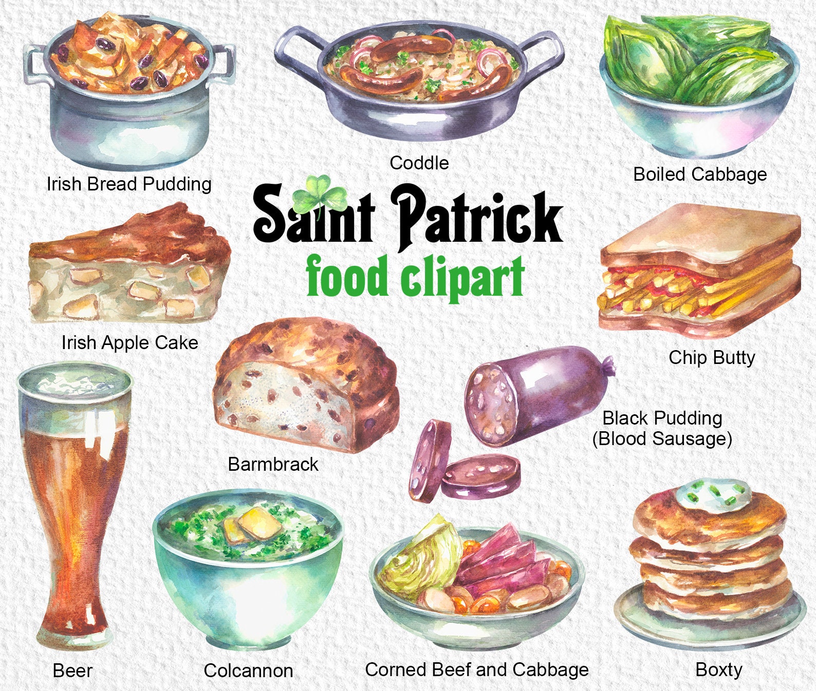 Saint Patrick Food Clipart, Watercolor Clipart, Food Png, Saint ...